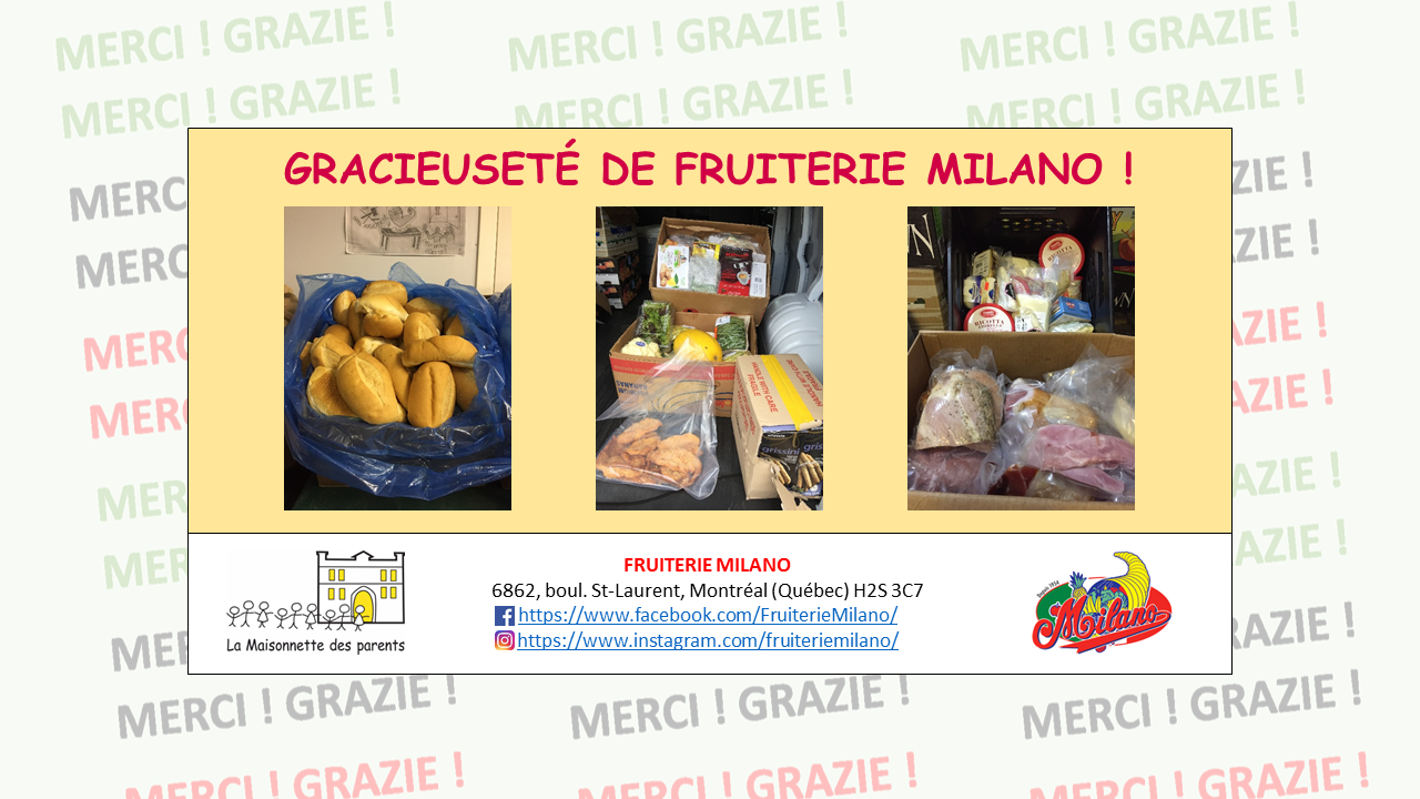 MERCI À FRUITERIE MILANO ! - La Maisonnette des parents
