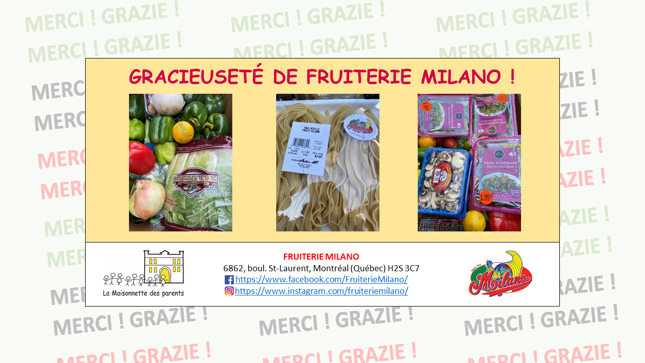 MERCI À FRUITERIE MILANO ! - La Maisonnette des parents