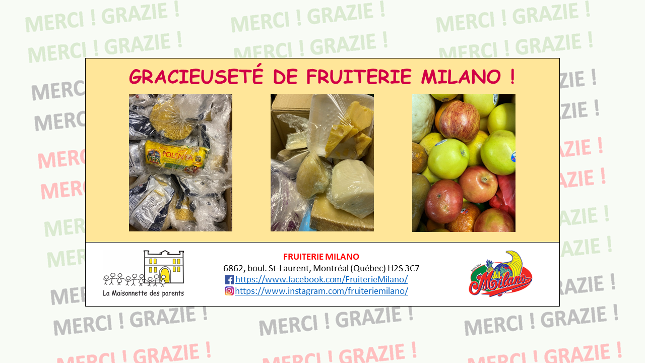 MERCI À FRUITERIE MILANO ! - La Maisonnette des parents